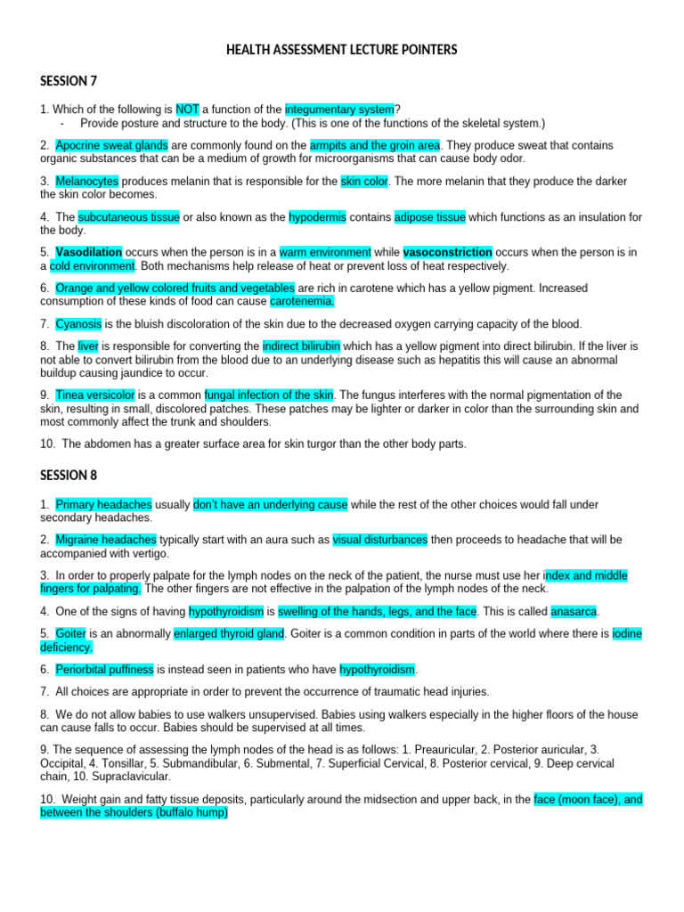 Health Assessment Lecture Sessions 7 10 Pointers | PDF | Human Eye | Clinical Medicine