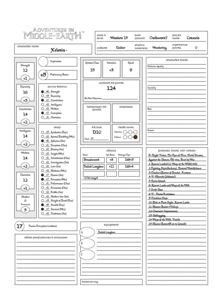 AME - InteractiveCharacterSheet - PrinterFriendly-Final - Xelenia | PDF