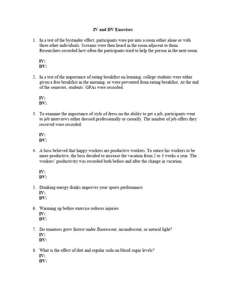IV and DV Exercises | PDF | Wellness