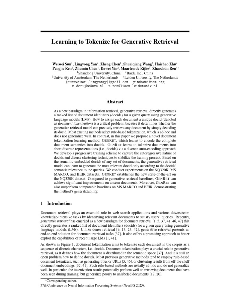 NeurIPS 2023 Learning To Tokenize For Generative Retrieval Paper ...