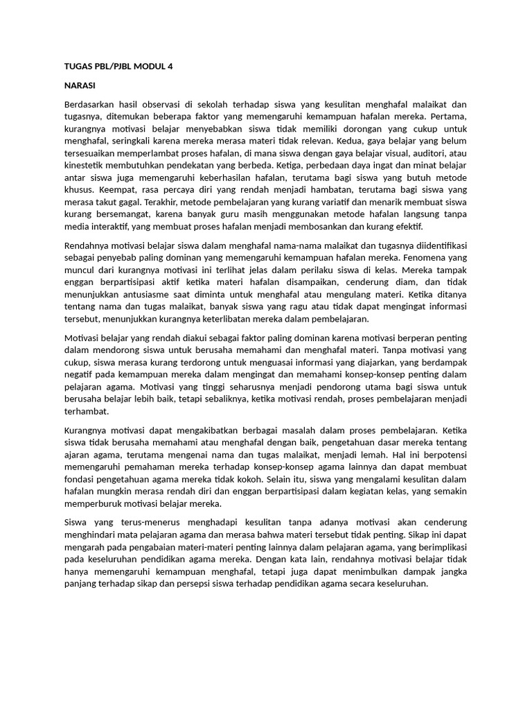TUGAS PBL Modul 4 Narasi Elis | PDF | Karier & Perkembangan | Kesehatan Holistik