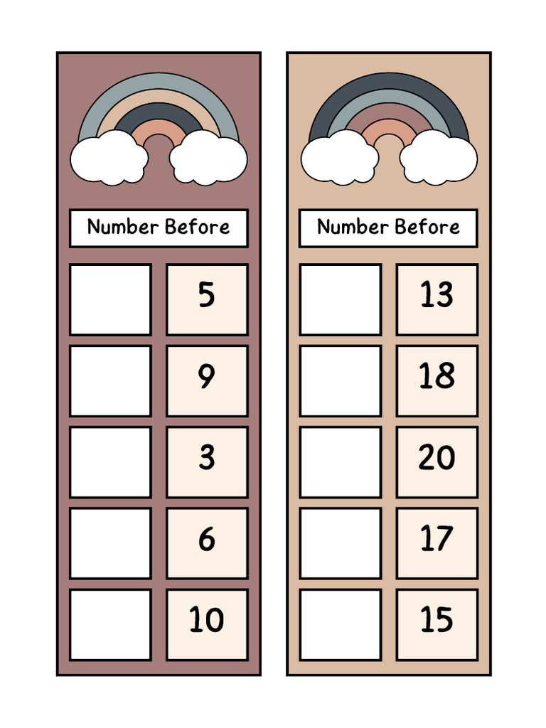 Before and After Number Rainbow | PDF