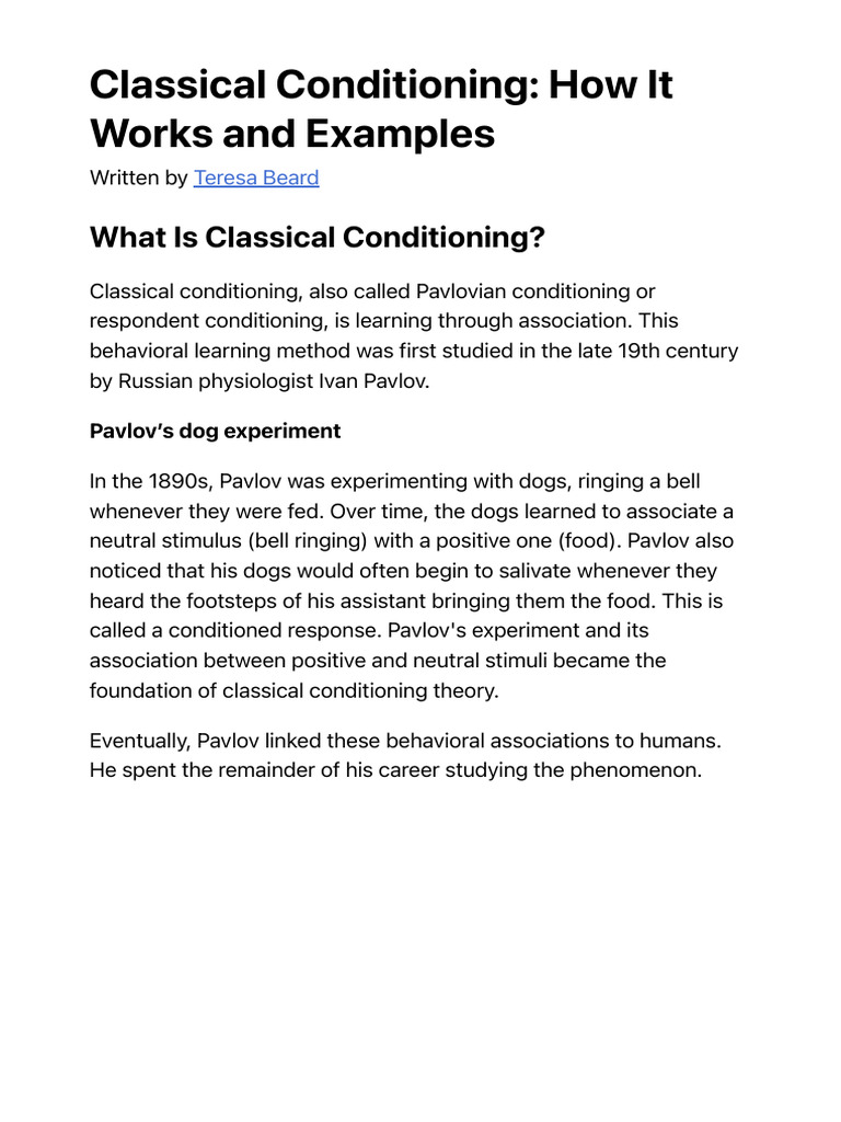 Classical Conditioning - Exploring Pavlov's Famous Experiment | PDF | Classical Conditioning ...