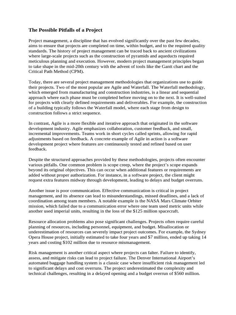 Possible Pitfalls of A Project | PDF | Agile Software Development | Software Development Process