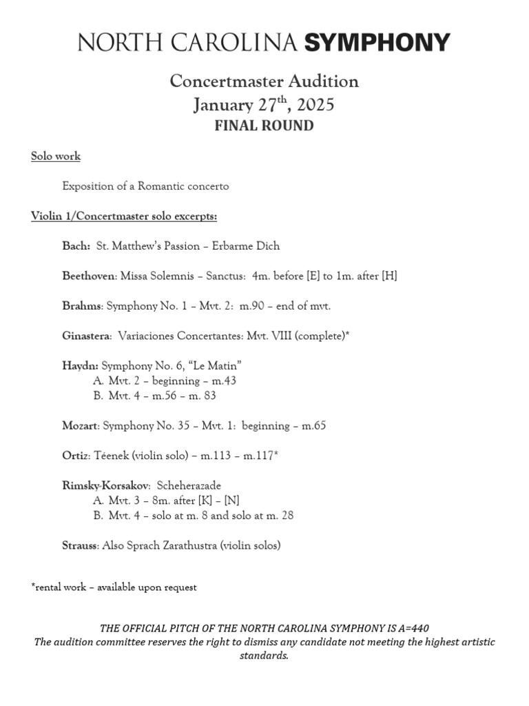 Concertmaster Audition List FINAL ROUND | PDF