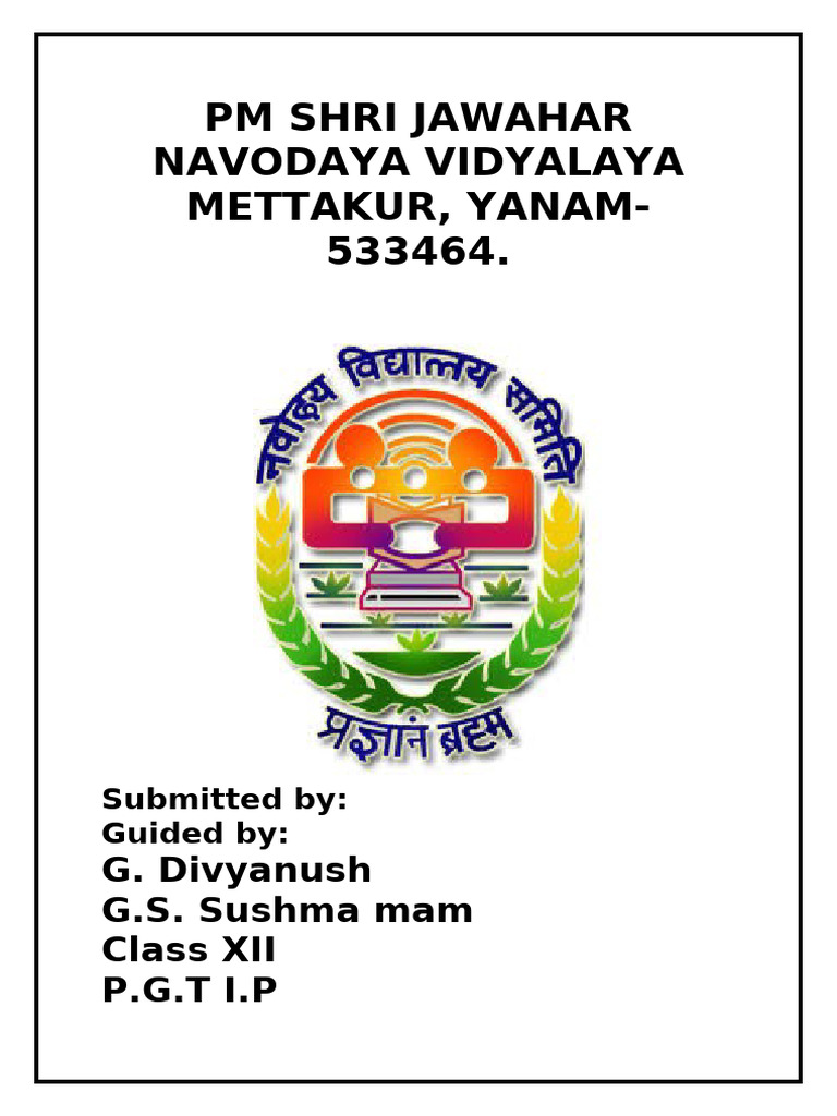 JNV Yanam Class XII Submission | PDF