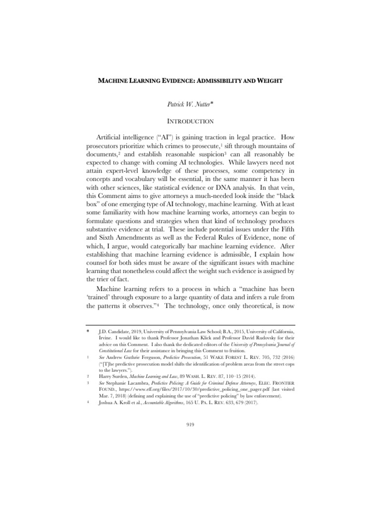 Machine Learning Evidence - Admissibility and Weight | PDF | Daubert V ...