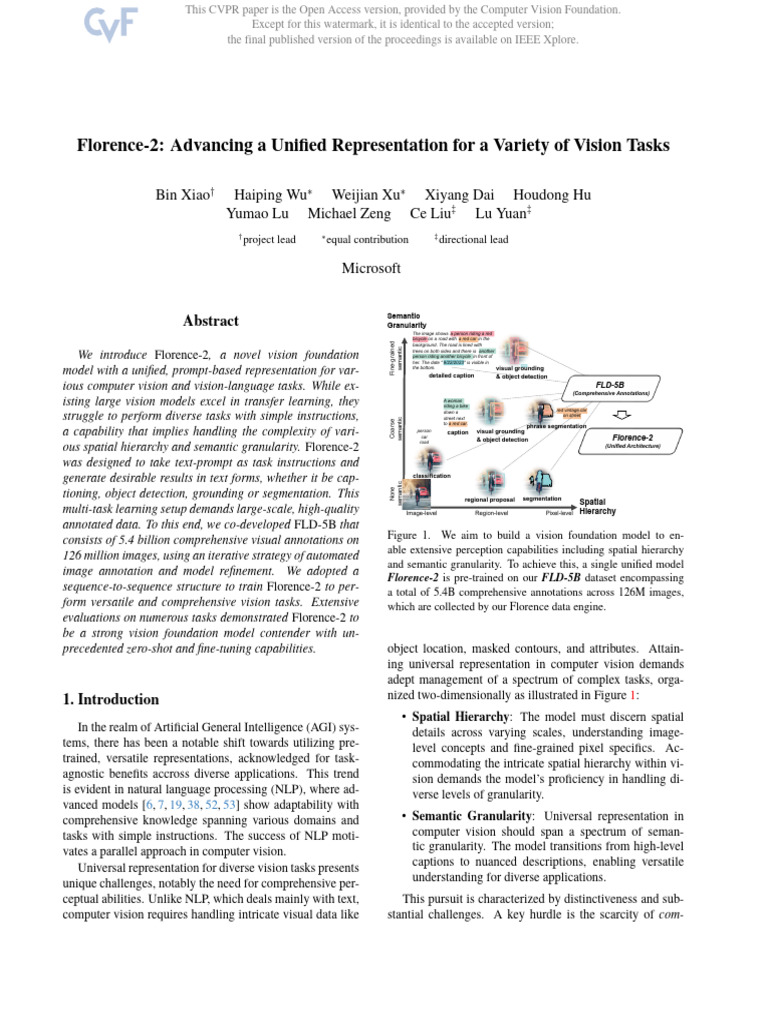 Xiao Florence-2 Advancing A Unified Representation For A Variety of Vision CVPR 2024 Paper | PDF ...
