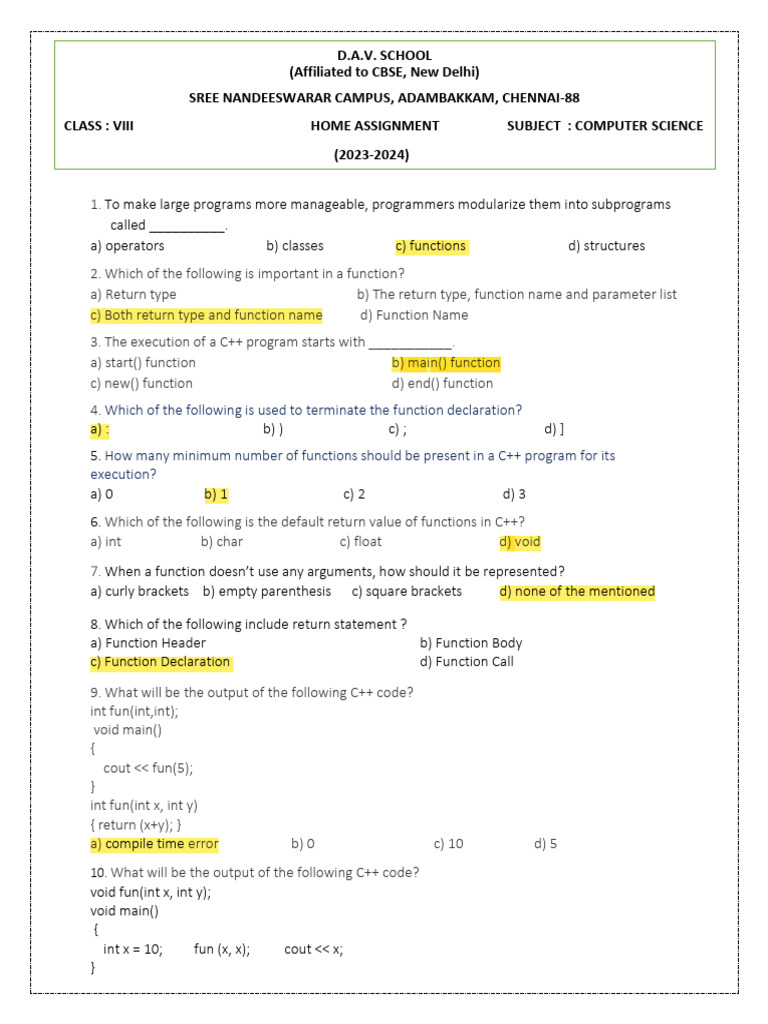 Class_8_CS_Home_done | PDF | Parameter (Computer Programming) | C++