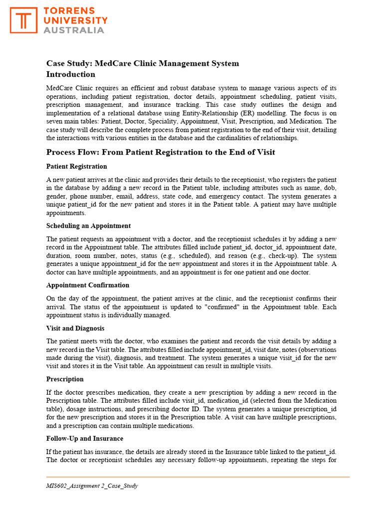 MedCare Clinic Database Case Study | PDF | Medical Prescription | Public Services