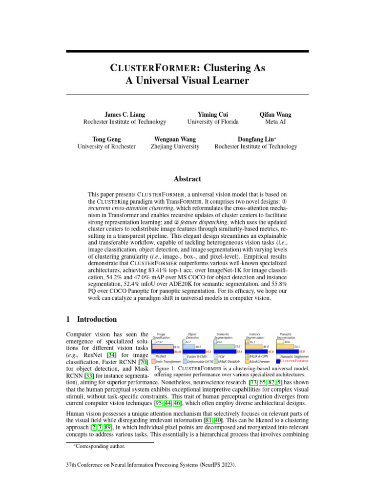 NeurIPS 2023 Clusterfomer Clustering As A Universal Visual Learner Paper Conference | PDF ...