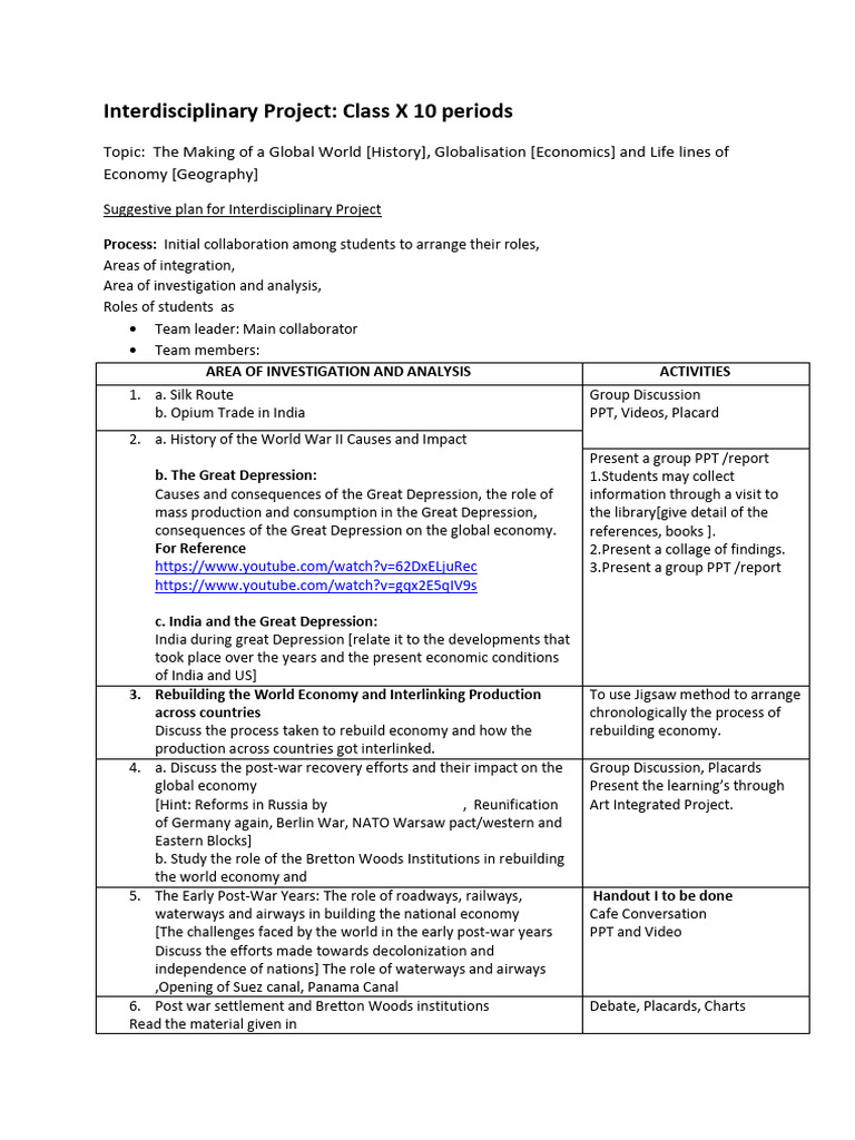 Interdisciplinary Project SSC X | PDF | Globalization | Economies