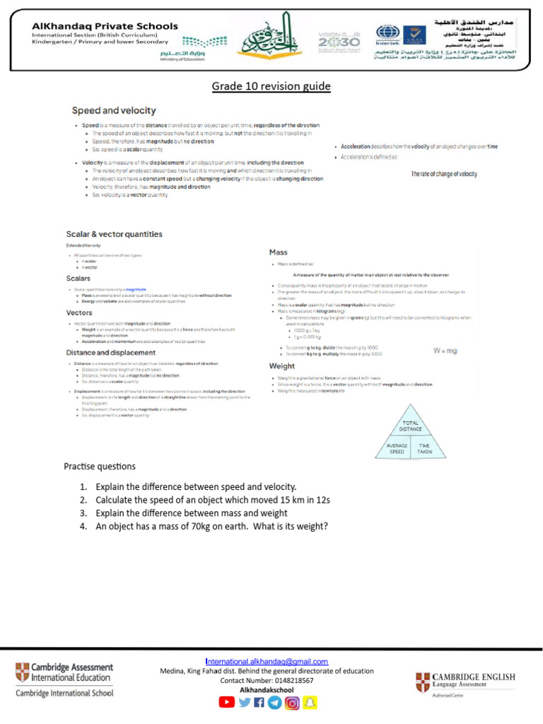 Grade 10 Physics Revision Guide | PDF