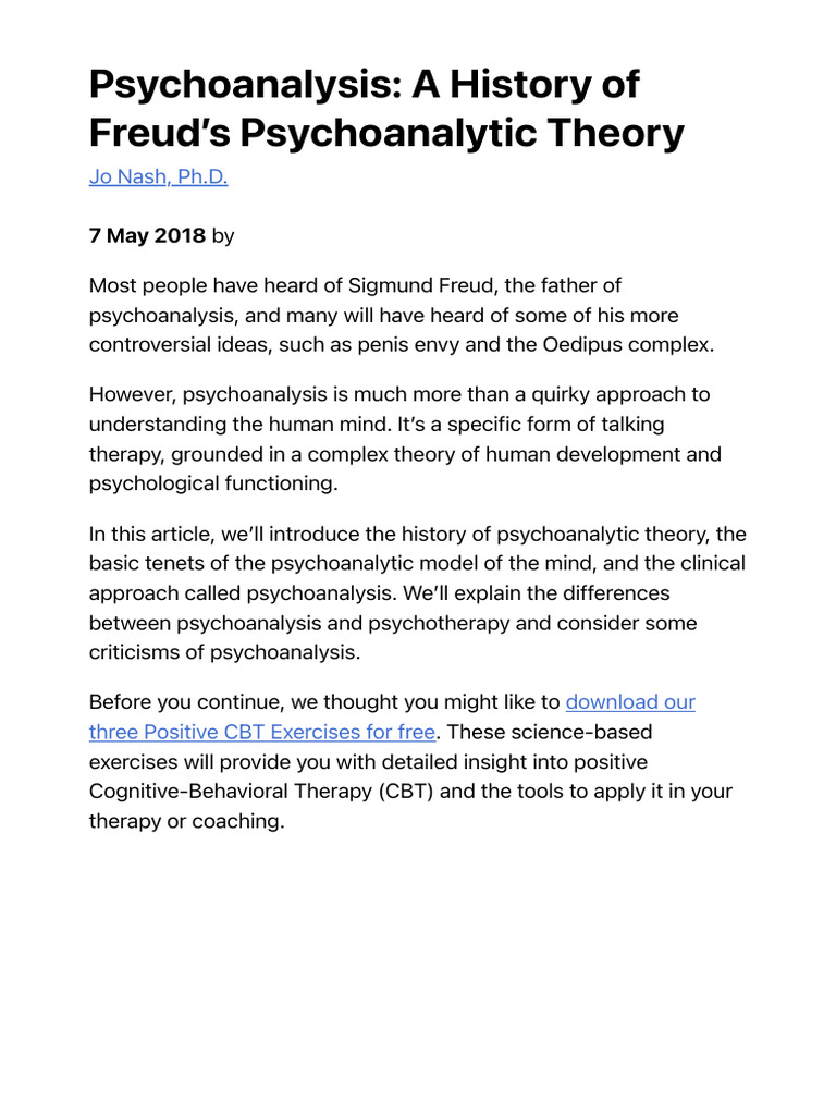 Psychoanalysis - A History of Freud's Psychoanalytic Theory | PDF | Psychoanalysis | Id
