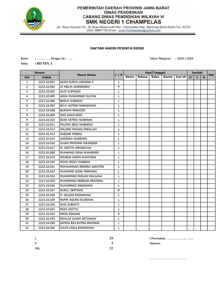 Absen Siswa Kelas Xii TP 2024 - 2025 | PDF