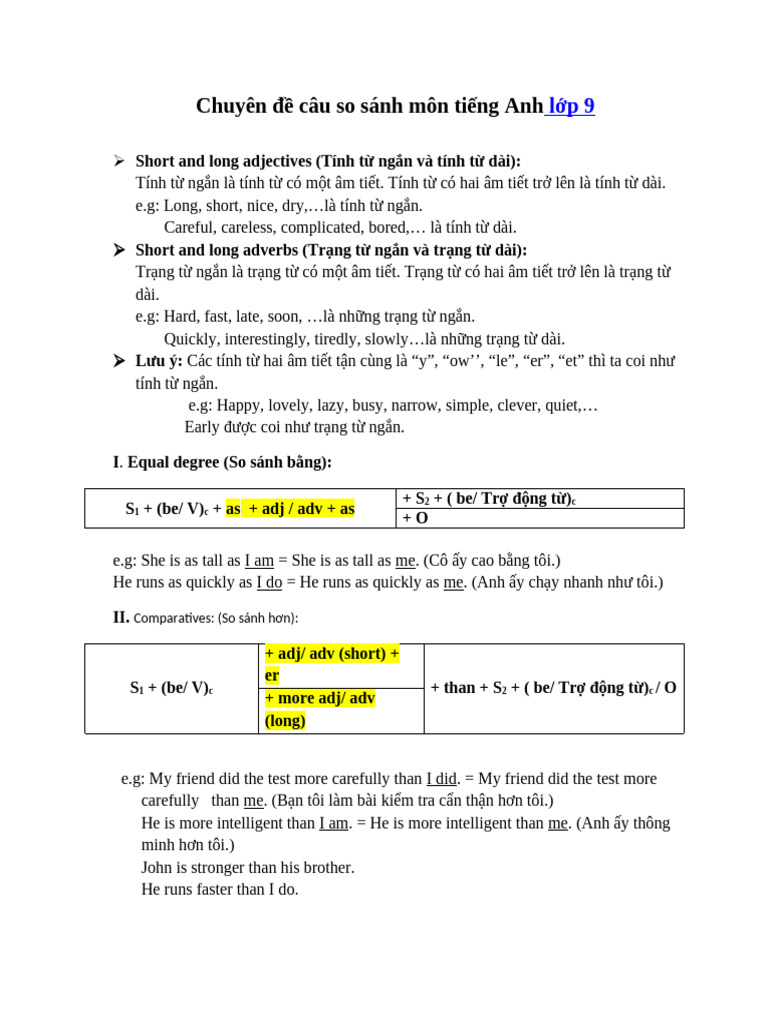 CÂU SO SÁNH L9 | PDF | Linguistics