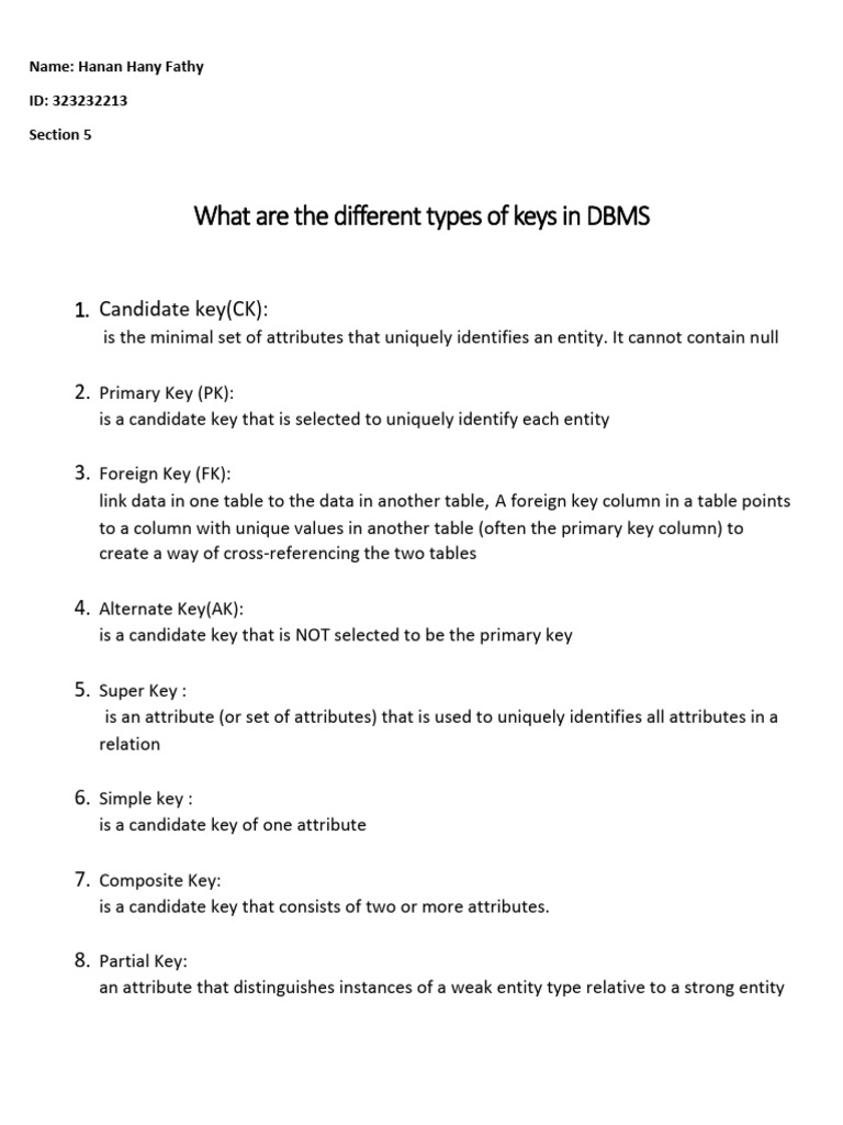 What Are The Different Types of Keys in DBMS | PDF