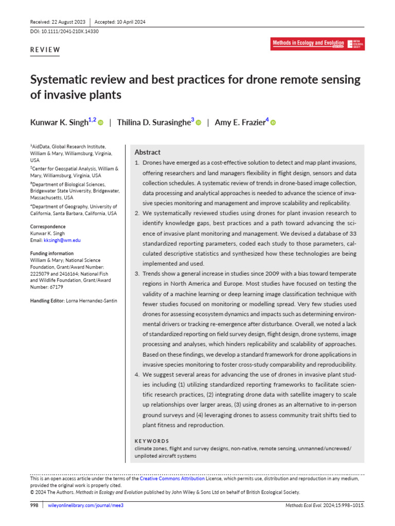 Methods Ecol Evol - 2024 - Singh - Systematic Review and Best Practices For Drone Remote Sensing ...