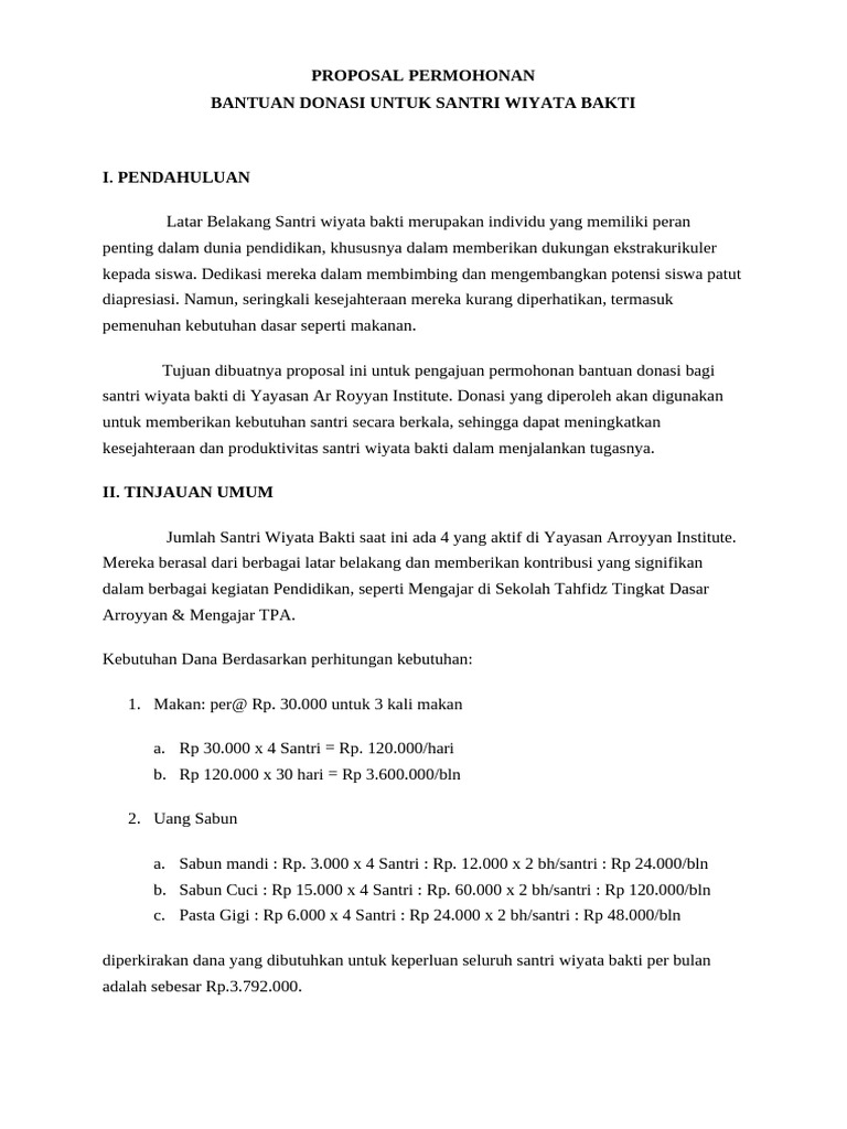 PROPOSAL Permohonan Donasi Santri WB | PDF
