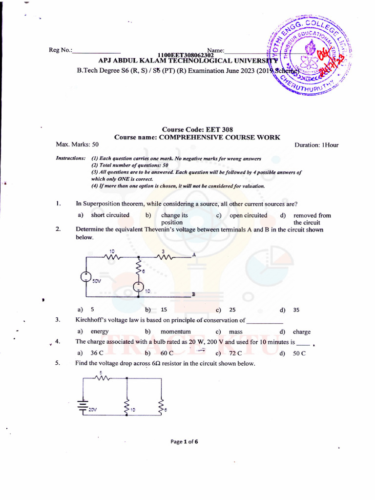Eet308 Comprehensive Course Work, June 2023 | PDF | Laplace Transform | Inductance