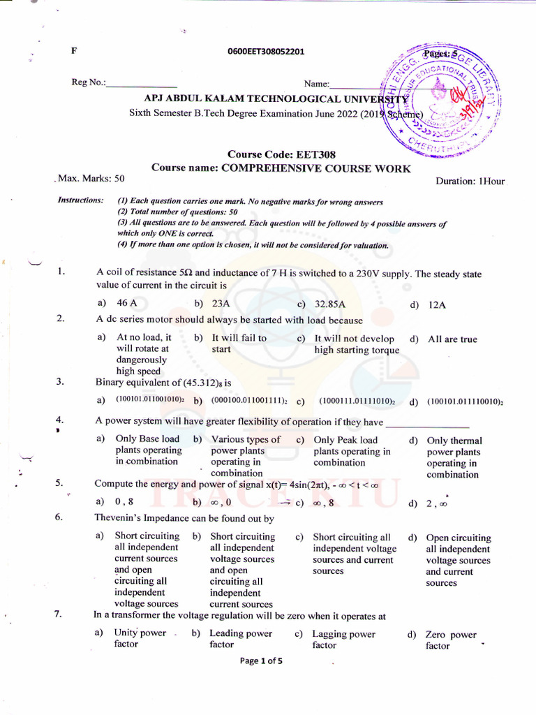 Eet308 Comprehensive Course Work, June 2022 | PDF | Electric Power | Electrical Engineering
