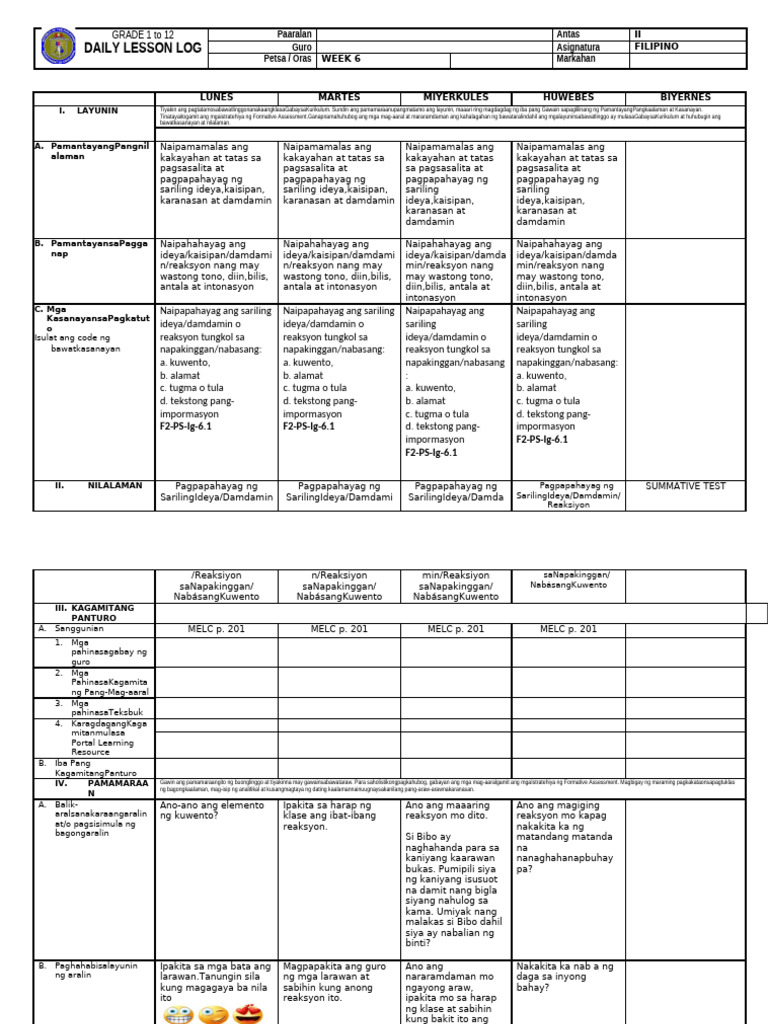 Filipino Week 6 | PDF