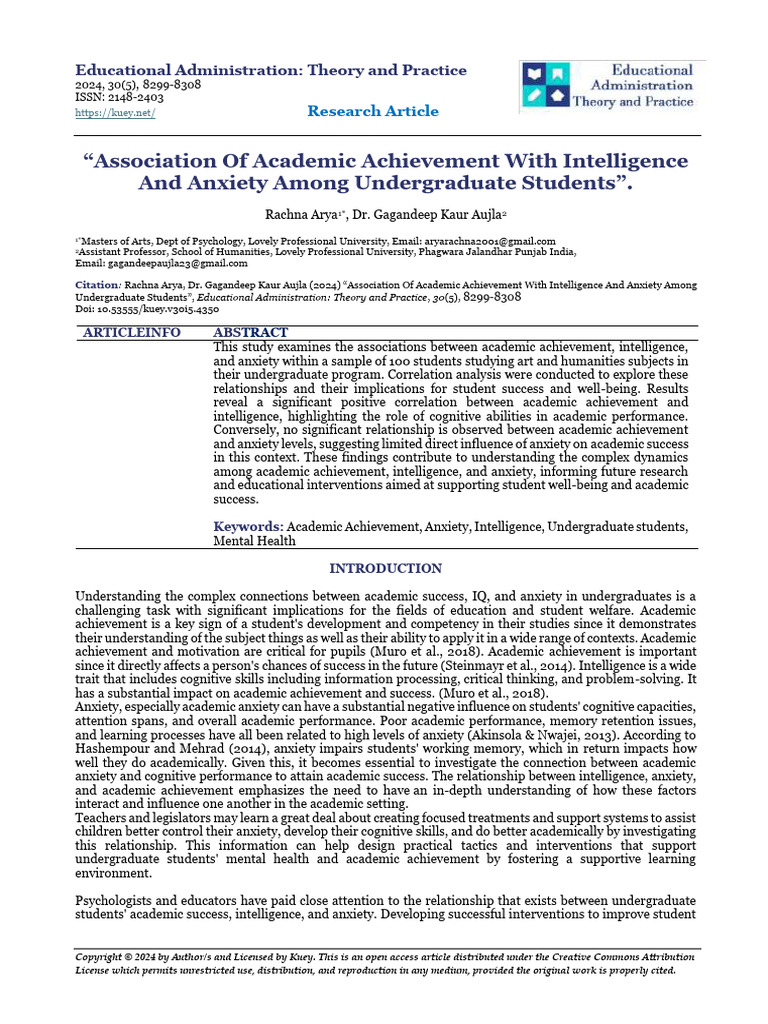 Final Vol. 30 No. 5 2024 Educational Administration Theory and Practice | PDF | Anxiety ...