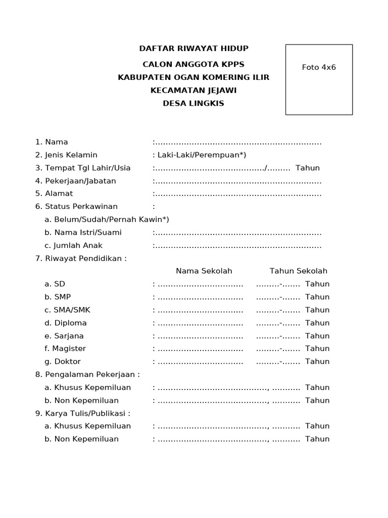 (LKS) Daftar Riwayat Hidup | PDF