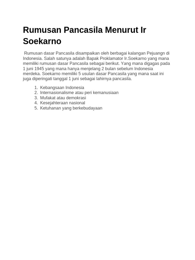 Rumusan Pancasila Menurut Ir Soekarno | PDF