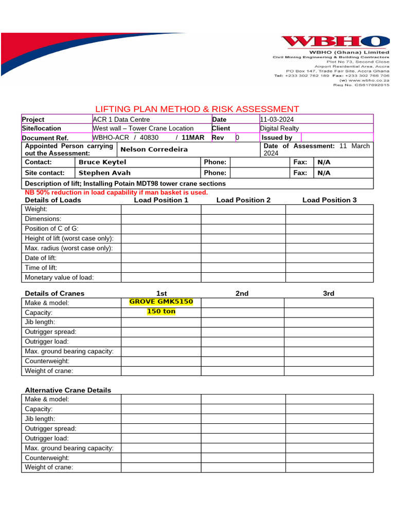 Crane Lifting Plan Method Statement and Risk Assessment | PDF | Crane (Machine)