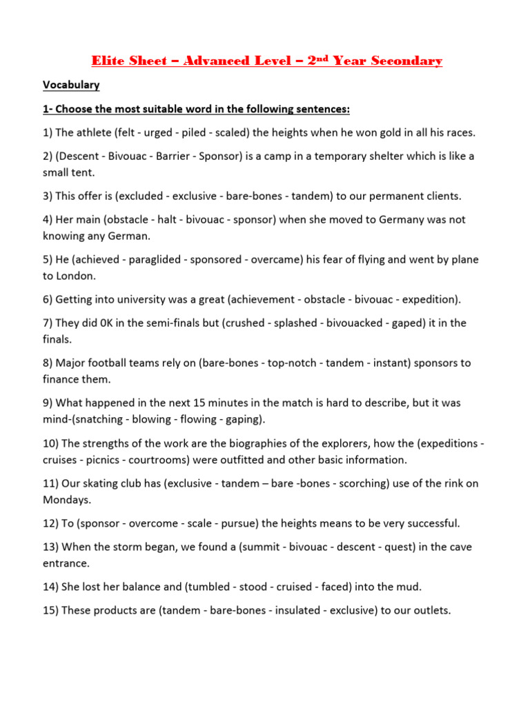 Extra Sheet 1st Secondary | PDF