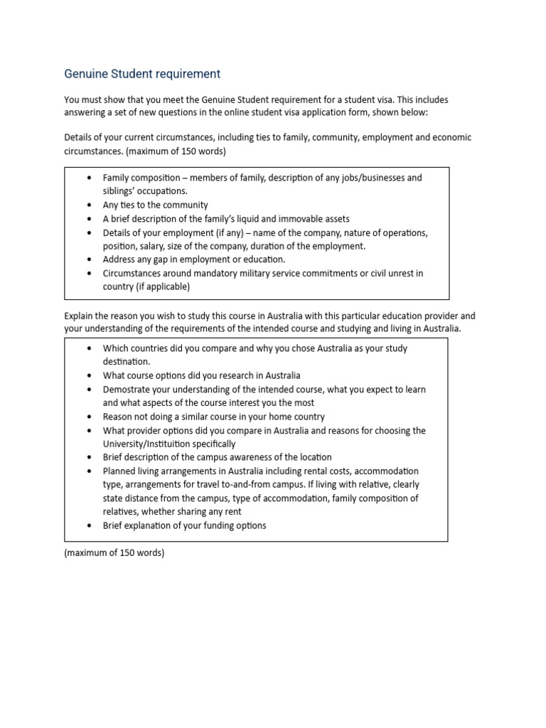 Genuine Student Visa Requirements Australia | PDF | Travel Visa ...