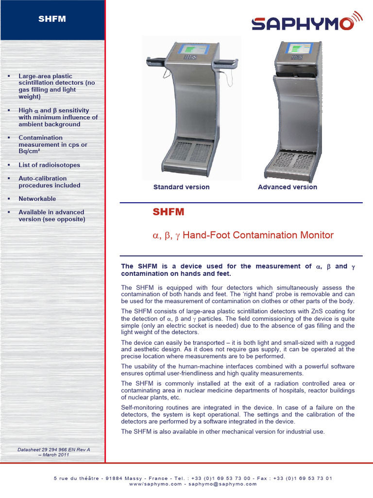 SHFM Hand-Foot Contamination Monitor | PDF | Radioactive Contamination ...