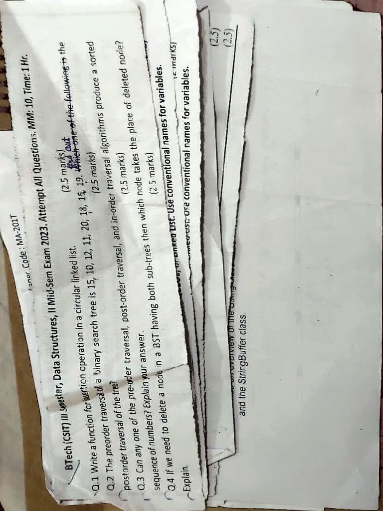 3rd sem mid sem paper | PDF | Algorithms And Data Structures | Algorithms