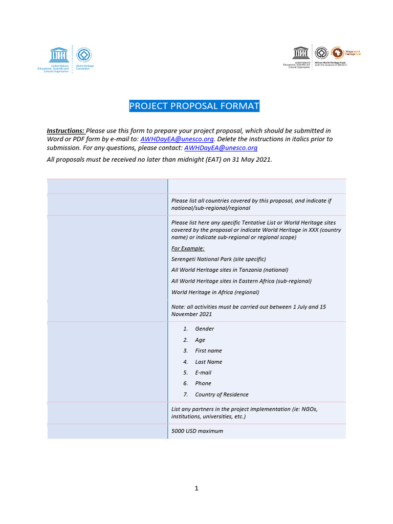 UNESCO Projet Proposal Format | PDF | World Heritage Site