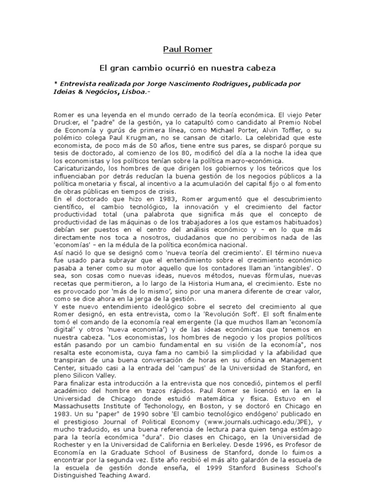 Paul Romer | PDF | Crecimiento económico | Innovación