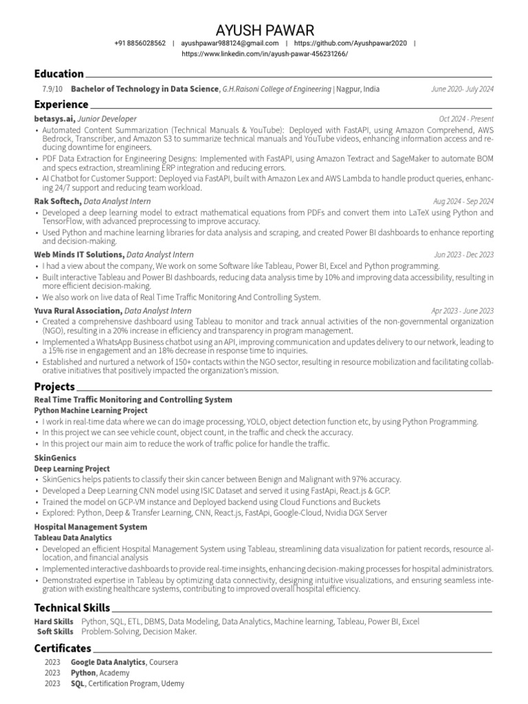 Ayush Pawar Resume | PDF | Machine Learning | Deep Learning