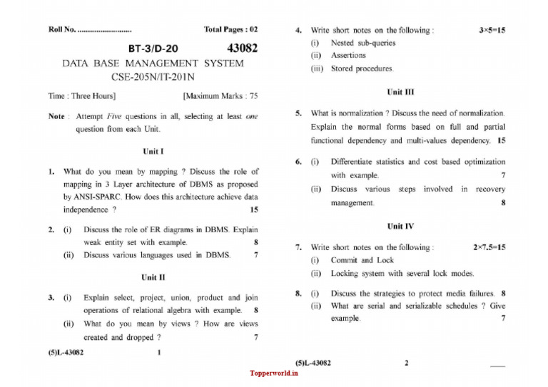 DBMS 20 Kuk Cse | PDF DBMS 20 Kuk Cse | PDF