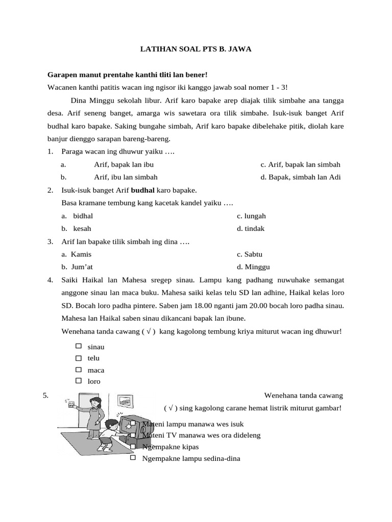 Latihan Soal PTS B.jawa | PDF