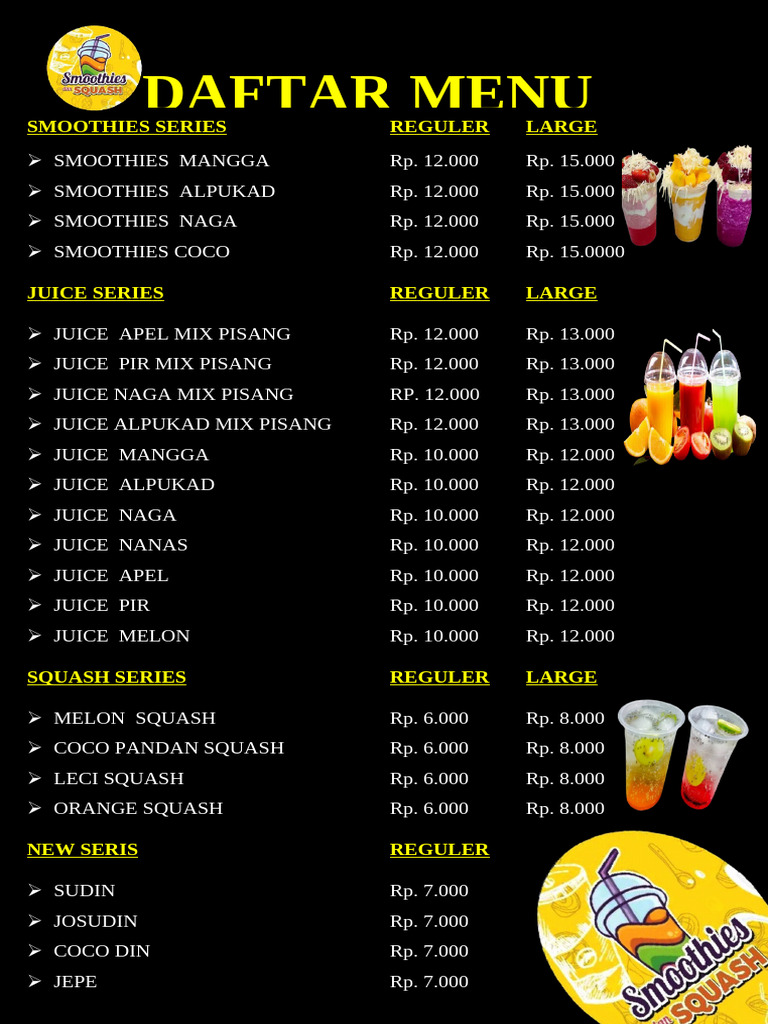 Daftar Menu Minuman Smoothie dan Juice | PDF | Memasak, Makanan ...