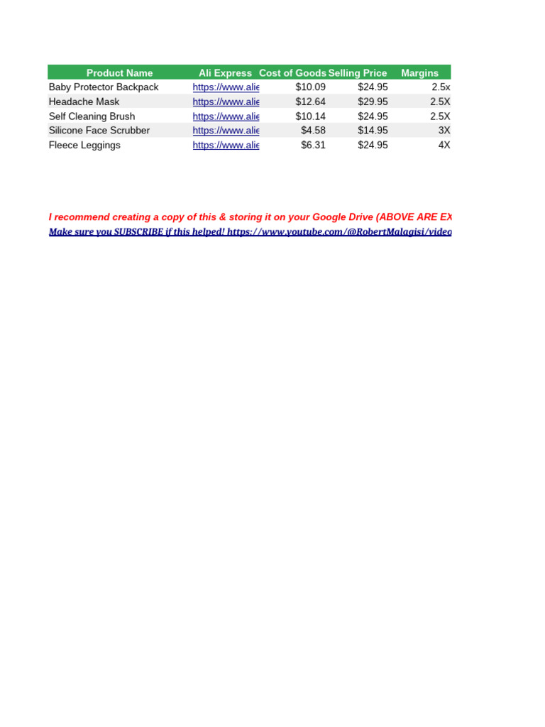 Product Research Spreadsheet | PDF
