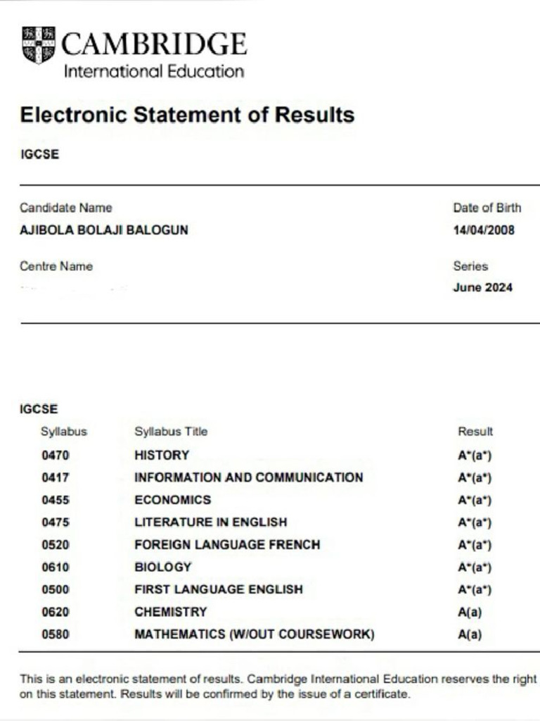 IGCSE-RESULTS - A - Manifestation | PDF