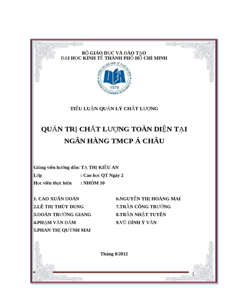(123doc) Tieu Luan Quan Tri Chat Luong Quan Tri Chat Luong Toan Dien Tai Ngan Hang TMCP A Chau | PDF