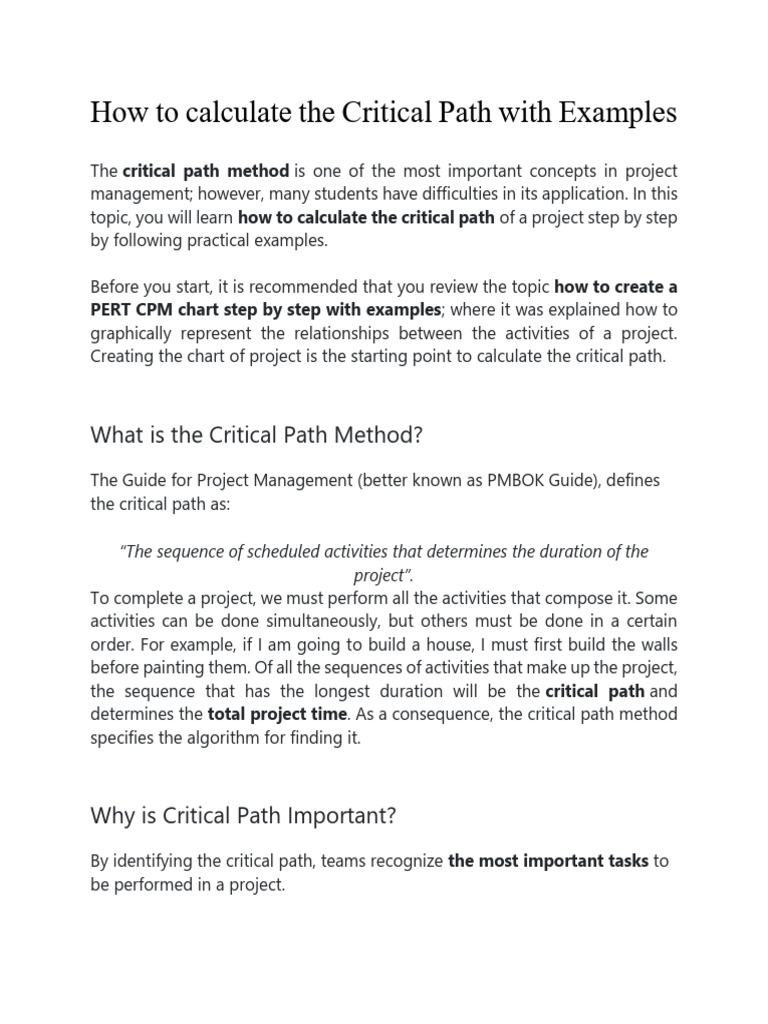Calculate Critical Path in Projects | PDF | Project Management ...