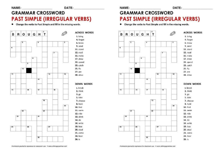 Crossword Irregular Verbs | PDF