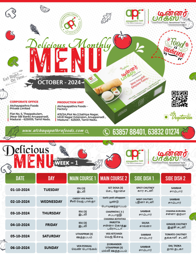 APF Dinner Menu October 2024 | PDF