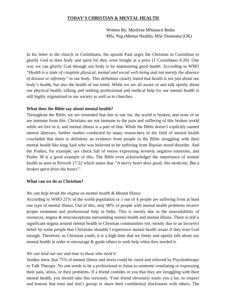 Today's Christian & Mental Health | PDF | Mental Health | Mental Disorder