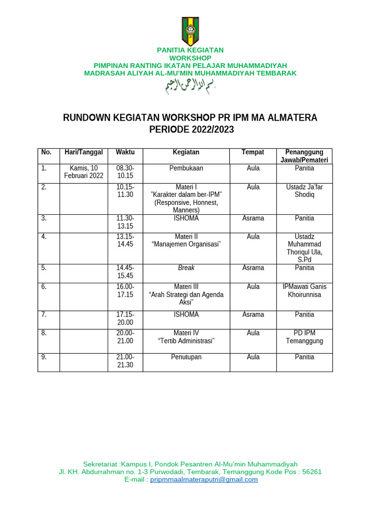 RUNDOWN KEGIATAN WORKSHOP Fiks | PDF