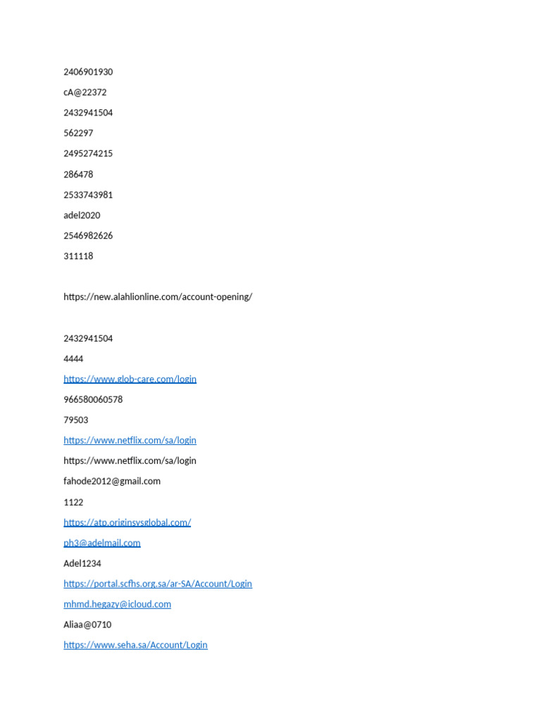 Account Login Links and Credentials | PDF
