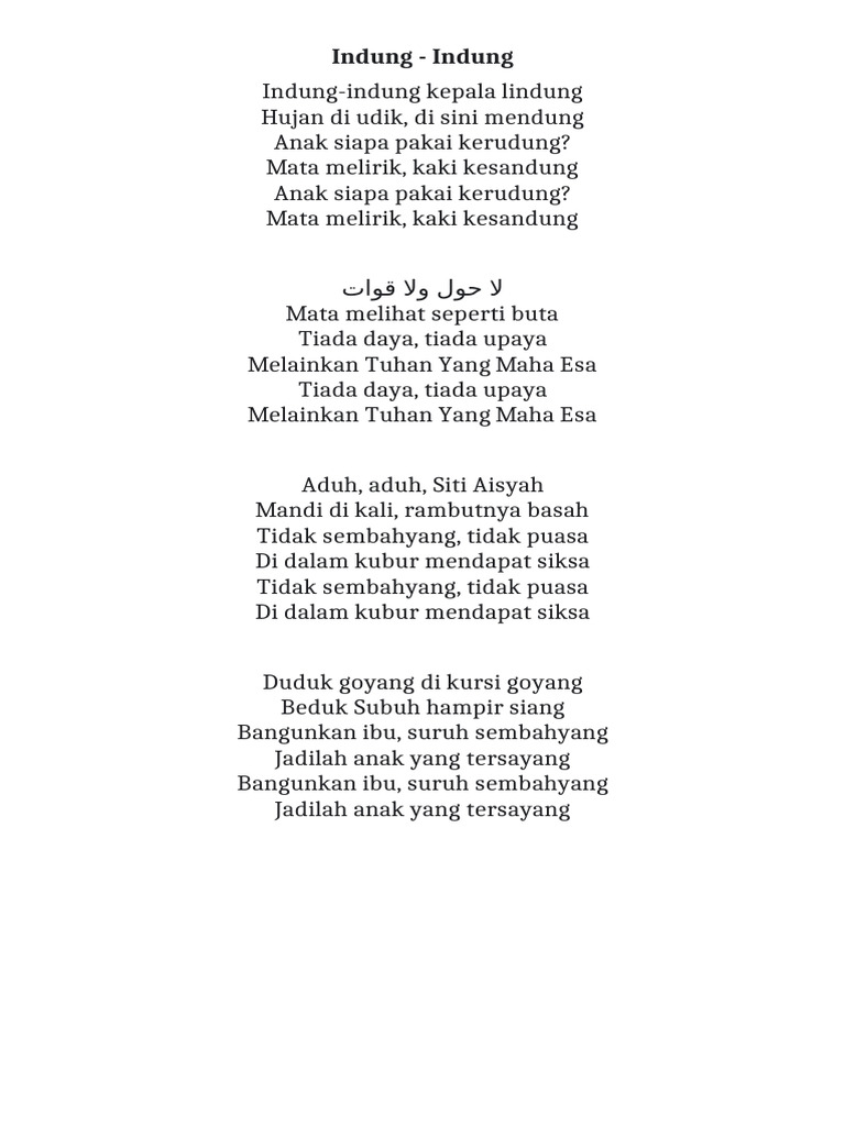Lirik Lagu Indung dan Siti Aisyah | PDF